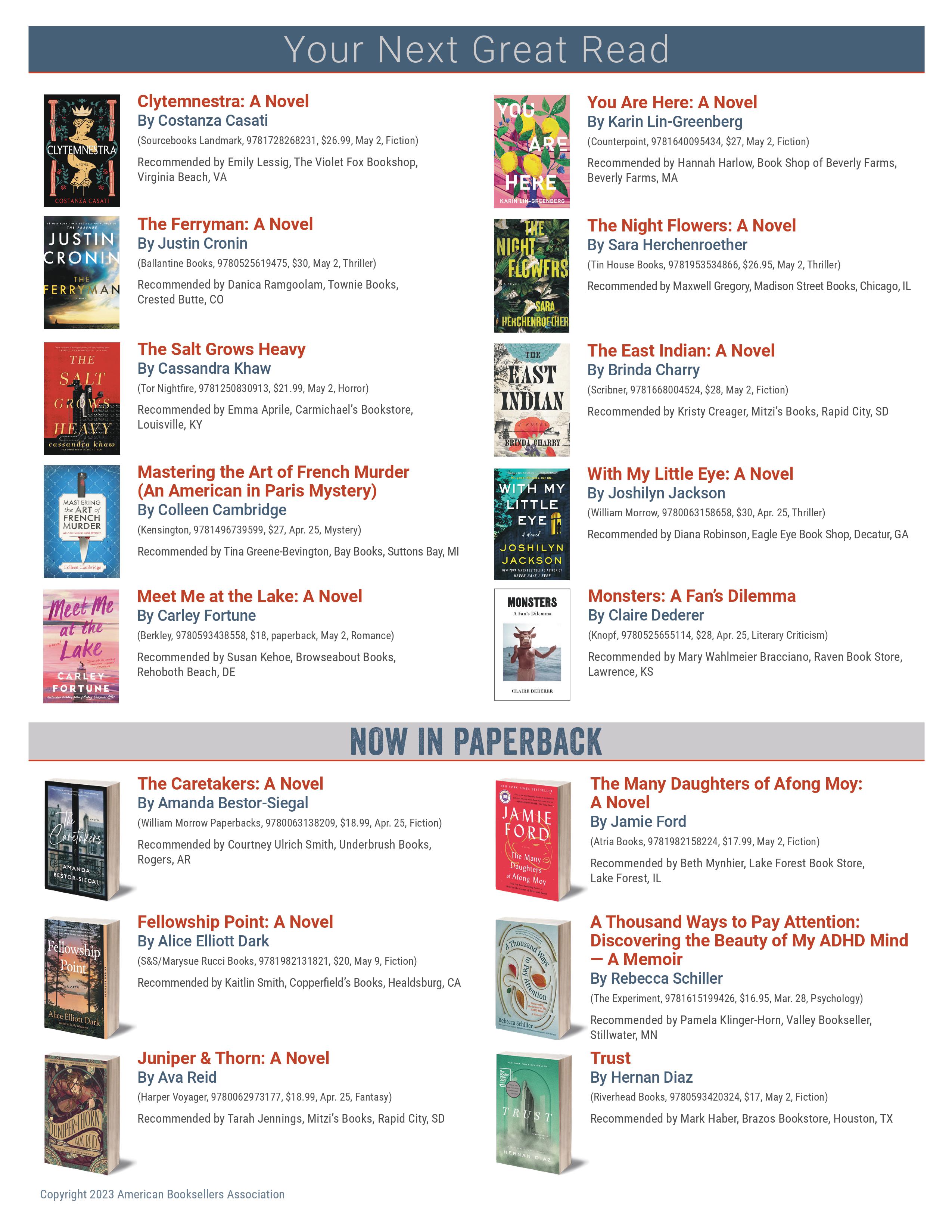 Indie Next List – Wheatgrass Books & Green Door Gallery